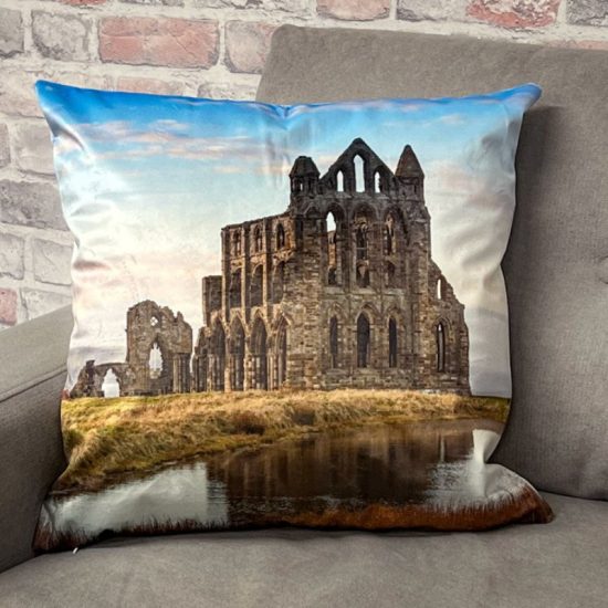 Whitby Abbey and Whalebones Double Sided Velvet Cushion
